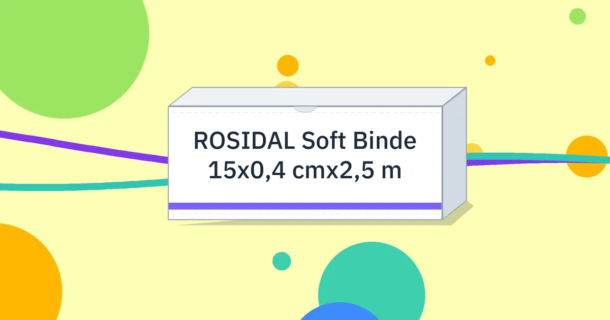 Symbolbild: Packung mit der Aufschrift ROSIDAL Soft Binde 15x0,4 cmx2,5 m (PZN 00886848) – Verfügbarkeit und Bezug in Apotheken in Frankfurt am Main