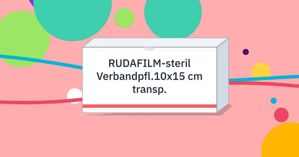 Symbolbild: Packung mit der Aufschrift RUDAFILM-steril Verbandpfl.10x15 cm transp. (PZN 15879512) – Verfügbarkeit und Bezug in Apotheken in Frankfurt am Main