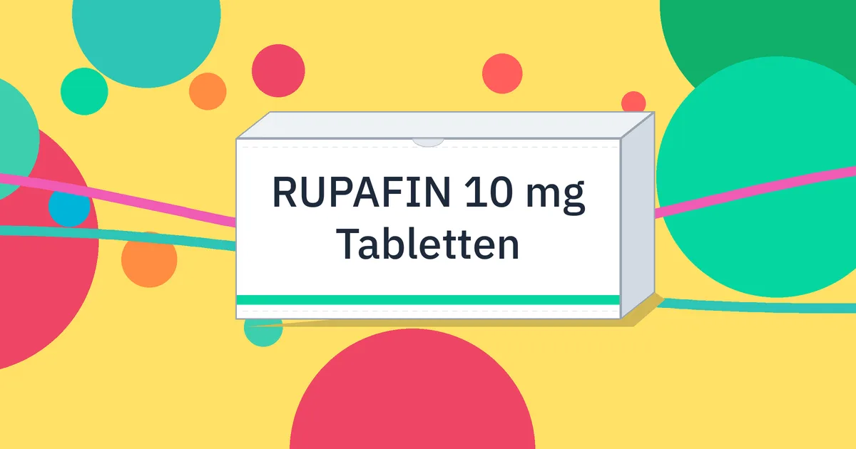 Symbolbild: Packung mit der Aufschrift RUPAFIN 10 mg Tabletten (PZN 09534677) – Verfügbarkeit und Bezug in Apotheken in Frankfurt am Main