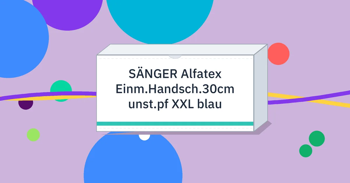 Symbolbild: Packung mit der Aufschrift SÄNGER Alfatex Einm.Handsch.30cm unst.pf XXL blau (PZN 19995333) – Verfügbarkeit und Bezug in Apotheken in Frankfurt am Main
