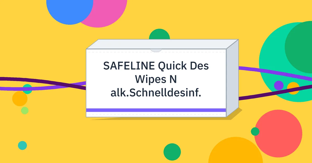Symbolbild: Packung mit der Aufschrift SAFELINE Quick Des Wipes N alk.Schnelldesinf. (PZN 17622674) – Verfügbarkeit und Bezug in Apotheken in Frankfurt am Main