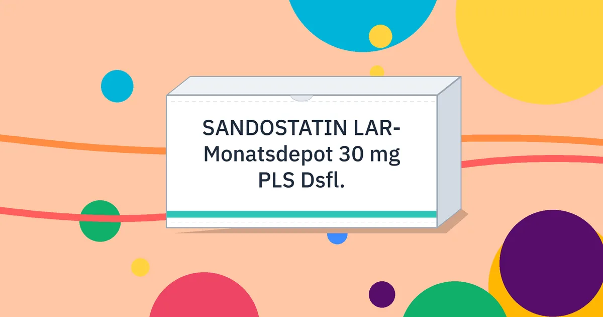 Symbolbild: Packung mit der Aufschrift SANDOSTATIN LAR-Monatsdepot 30 mg PLS Dsfl. (PZN 15569415) – Verfügbarkeit und Bezug in Apotheken in Frankfurt am Main