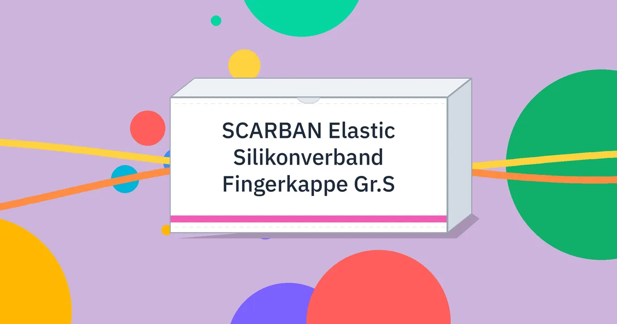 Symbolbild: Packung mit der Aufschrift SCARBAN Elastic Silikonverband Fingerkappe Gr.S (PZN 04740432) – Verfügbarkeit und Bezug in Apotheken in Frankfurt am Main