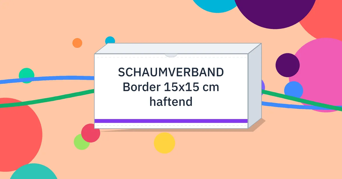 Symbolbild: Packung mit der Aufschrift SCHAUMVERBAND Border 15x15 cm haftend (PZN 14180595) – Verfügbarkeit und Bezug in Apotheken in Frankfurt am Main