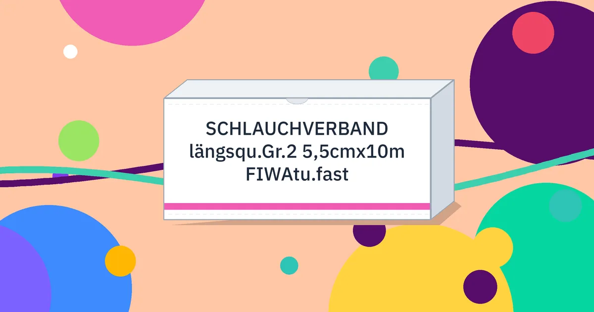 Symbolbild: Packung mit der Aufschrift SCHLAUCHVERBAND längsqu.Gr.2 5,5cmx10m FIWAtu.fast (PZN 12407830) – Verfügbarkeit und Bezug in Apotheken in Frankfurt am Main