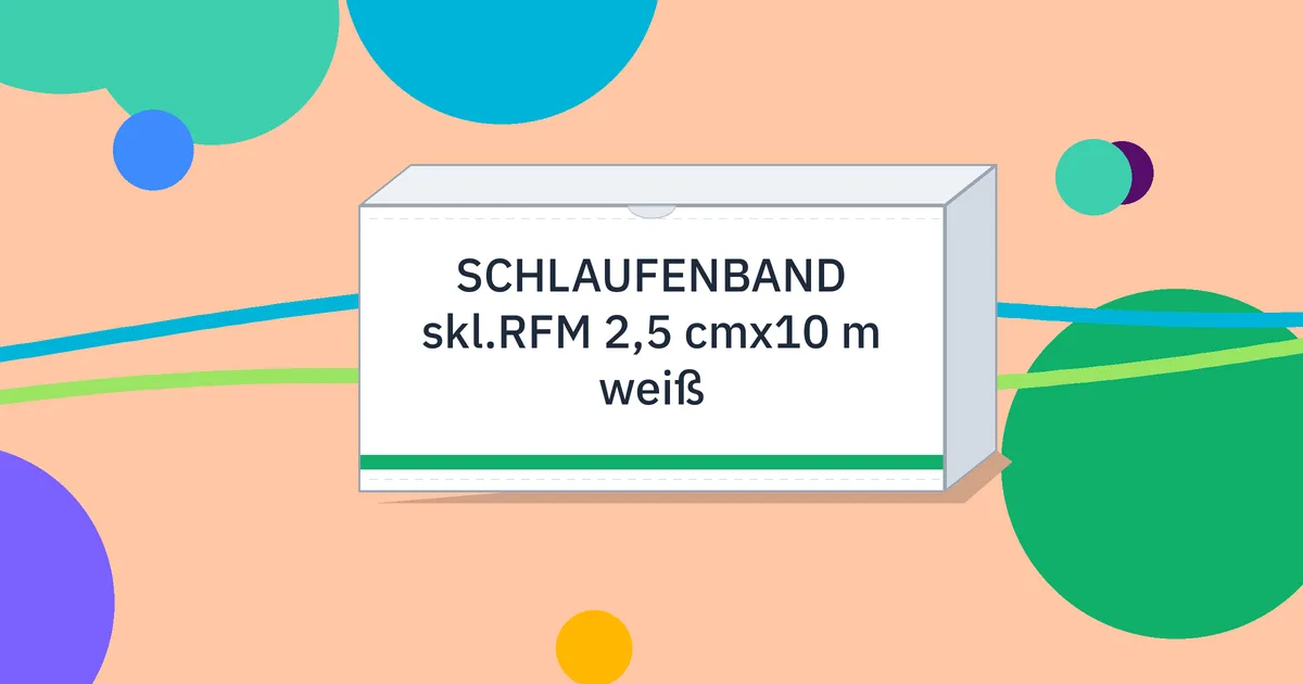 Symbolbild: Packung mit der Aufschrift SCHLAUFENBAND skl.RFM 2,5 cmx10 m weiß (PZN 06490086) – Verfügbarkeit und Bezug in Apotheken in Frankfurt am Main