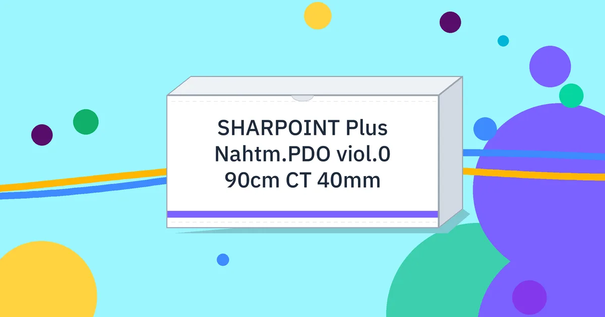 Symbolbild: Packung mit der Aufschrift SHARPOINT Plus Nahtm.PDO viol.0 90cm CT 40mm (PZN 17994306) – Verfügbarkeit und Bezug in Apotheken in Frankfurt am Main