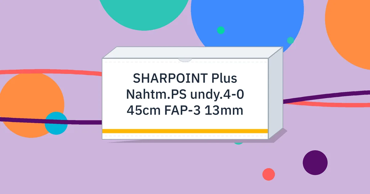 Symbolbild: Packung mit der Aufschrift SHARPOINT Plus Nahtm.PS undy.4-0 45cm FAP-3 13mm (PZN 17996162) – Verfügbarkeit und Bezug in Apotheken in Frankfurt am Main