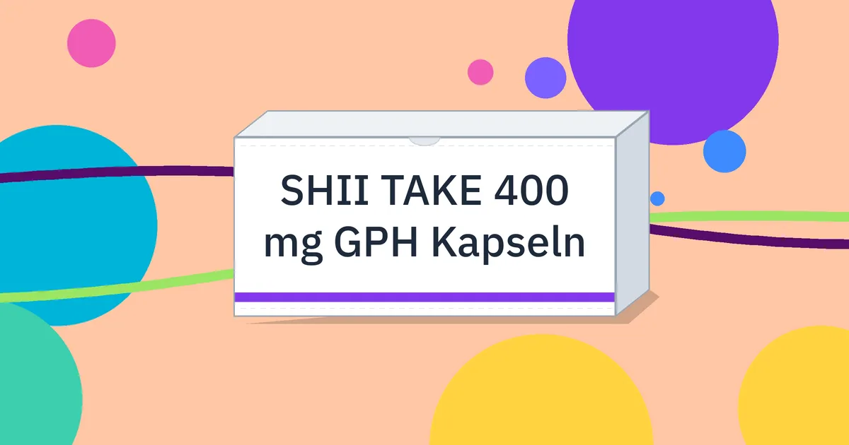 Symbolbild: Packung mit der Aufschrift SHII TAKE 400 mg GPH Kapseln (PZN 00967794) – Verfügbarkeit und Bezug in Apotheken in Frankfurt am Main