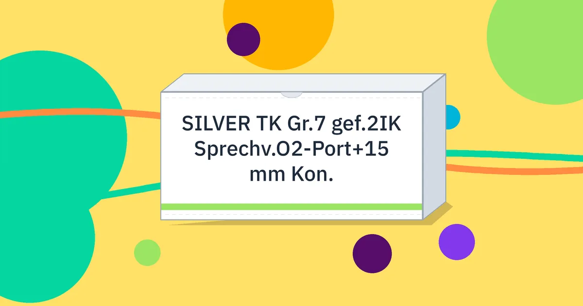 Symbolbild: Packung mit der Aufschrift SILVER TK Gr.7 gef.2IK Sprechv.O2-Port+15 mm Kon. (PZN 10317034) – Verfügbarkeit und Bezug in Apotheken in Frankfurt am Main