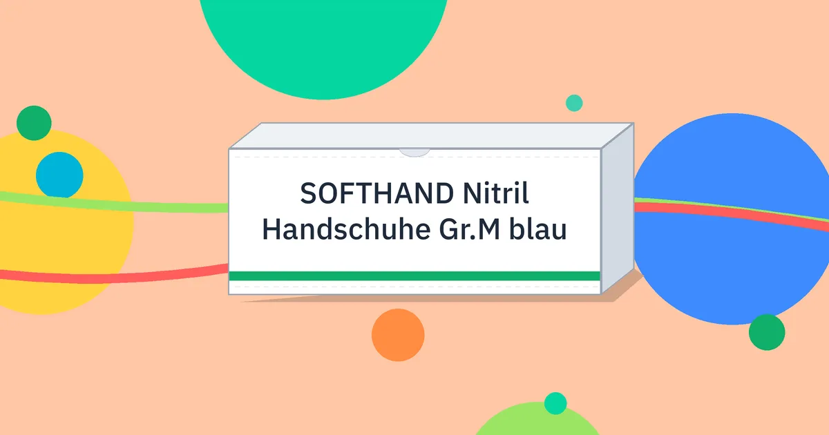 Symbolbild: Packung mit der Aufschrift SOFTHAND Nitril Handschuhe Gr.M blau (PZN 08755867) – Verfügbarkeit und Bezug in Apotheken in Frankfurt am Main