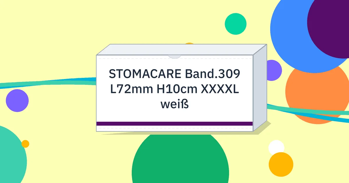 Symbolbild: Packung mit der Aufschrift STOMACARE Band.309 L72mm H10cm XXXXL weiß (PZN 06432054) – Verfügbarkeit und Bezug in Apotheken in Frankfurt am Main