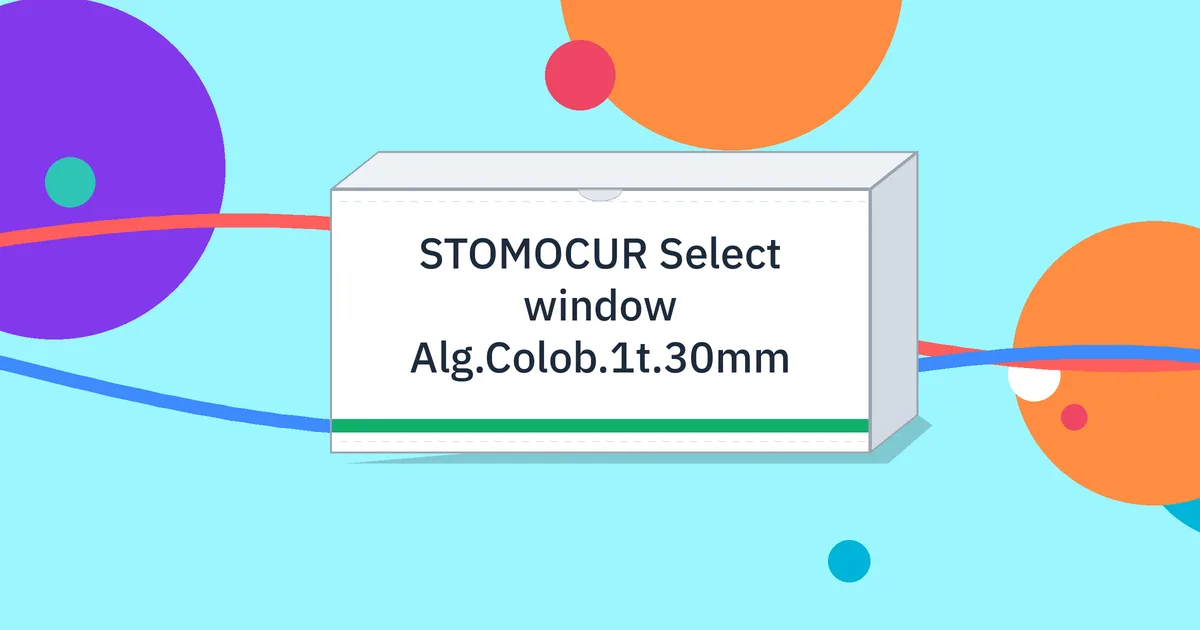Symbolbild: Packung mit der Aufschrift STOMOCUR Select window Alg.Colob.1t.30mm (PZN 10521415) – Verfügbarkeit und Bezug in Apotheken in Frankfurt am Main