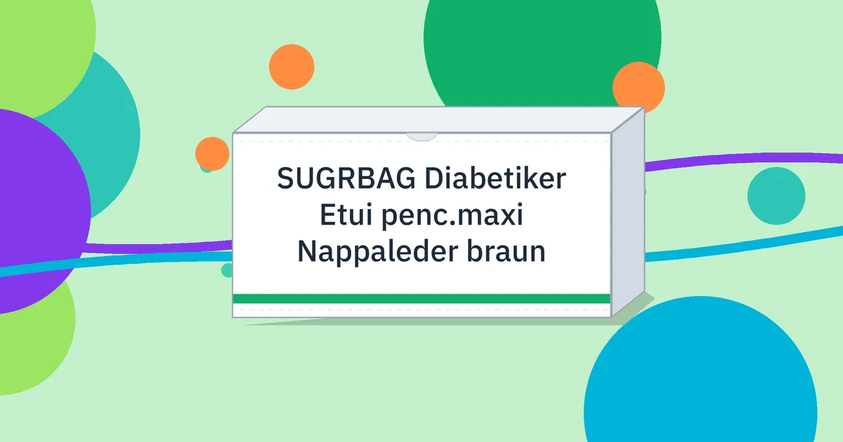 Symbolbild: Packung mit der Aufschrift SUGRBAG Diabetiker Etui penc.maxi Nappaleder braun (PZN 13346941) – Verfügbarkeit und Bezug in Apotheken in Frankfurt am Main