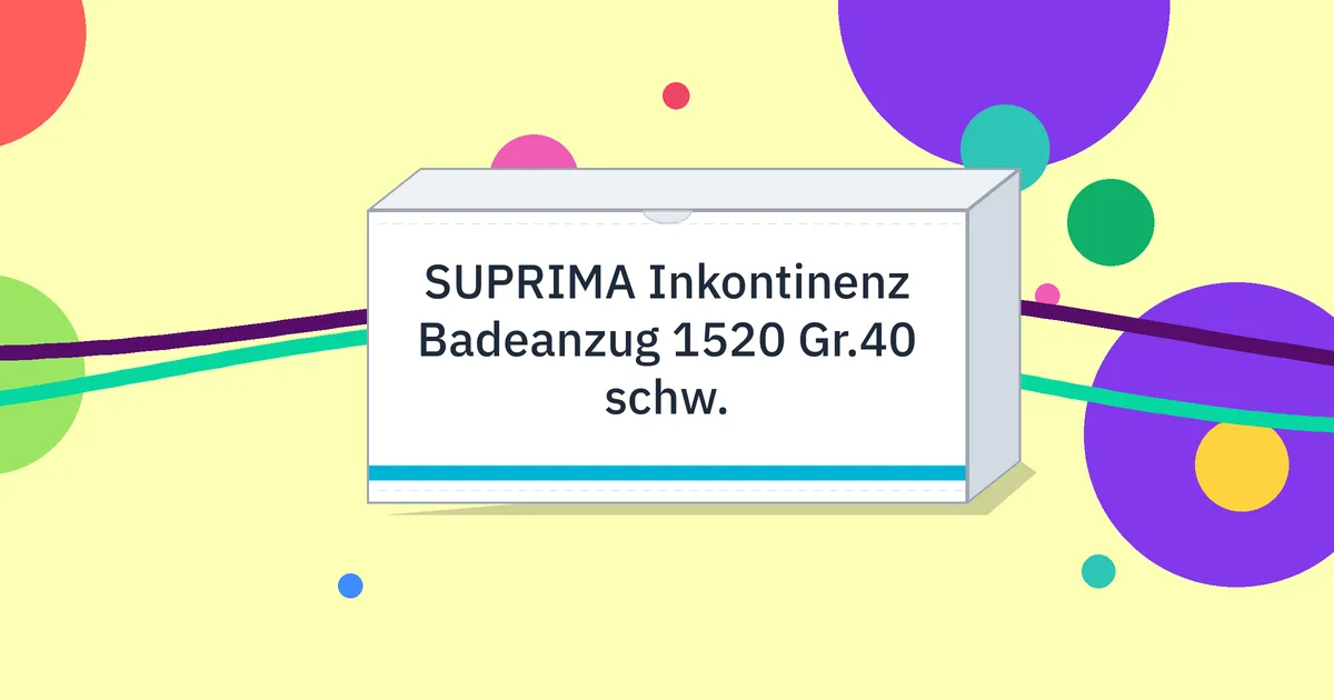 Symbolbild: Packung mit der Aufschrift SUPRIMA Inkontinenz Badeanzug 1520 Gr.40 schw. (PZN 04376469) – Verfügbarkeit und Bezug in Apotheken in Frankfurt am Main