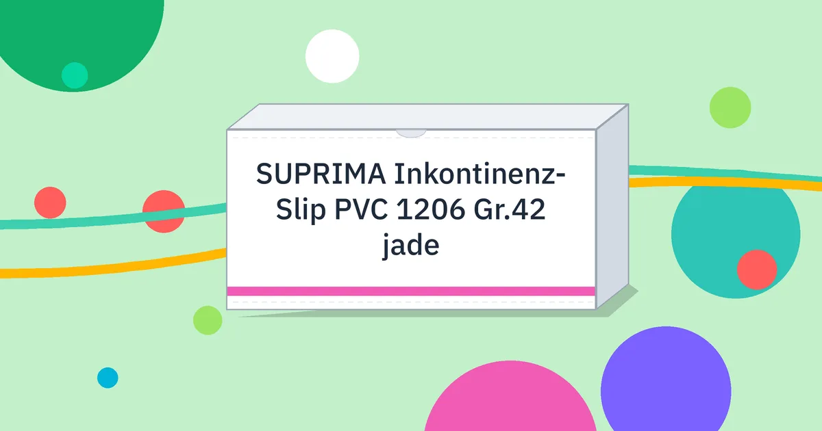 Symbolbild: Packung mit der Aufschrift SUPRIMA Inkontinenz-Slip PVC 1206 Gr.42 jade (PZN 00420044) – Verfügbarkeit und Bezug in Apotheken in Frankfurt am Main