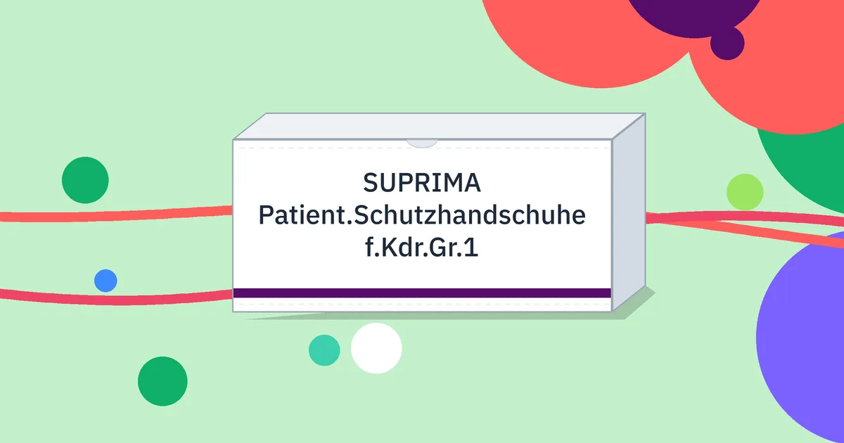 Symbolbild: Packung mit der Aufschrift SUPRIMA Patient.Schutzhandschuhe f.Kdr.Gr.1 (PZN 09204253) – Verfügbarkeit und Bezug in Apotheken in Frankfurt am Main