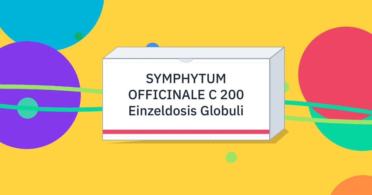Symbolbild: Packung mit der Aufschrift SYMPHYTUM OFFICINALE C 200 Einzeldosis Globuli (PZN 01949396) – Verfügbarkeit und Bezug in Apotheken in Frankfurt am Main