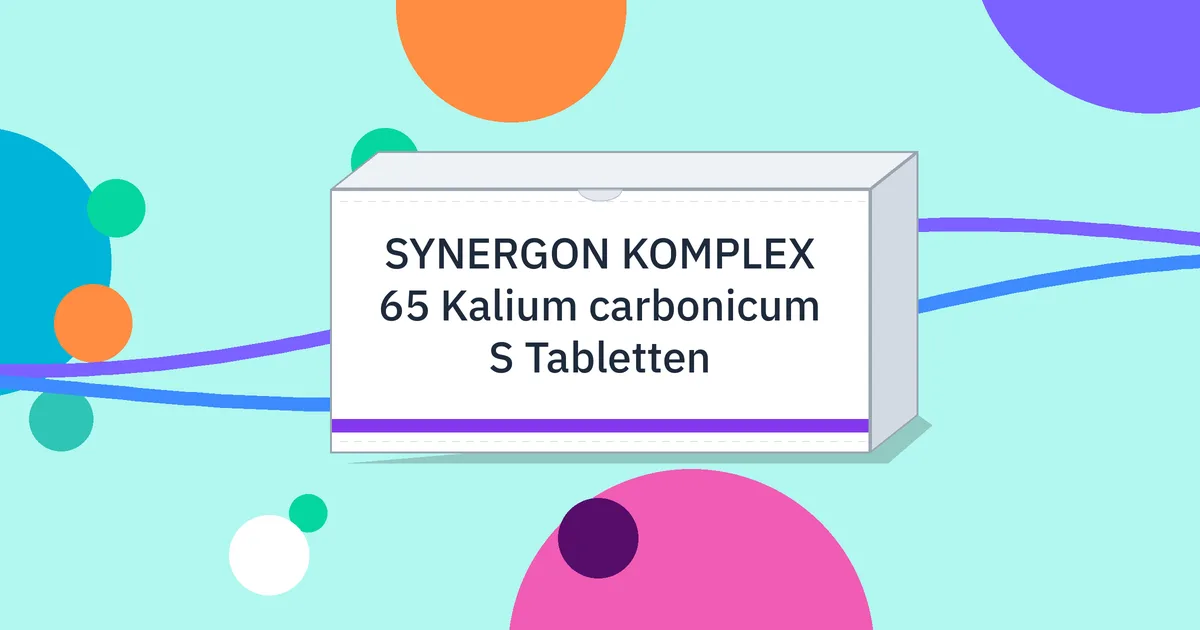 Symbolbild: Packung mit der Aufschrift SYNERGON KOMPLEX 65 Kalium carbonicum S Tabletten (PZN 18326481) – Verfügbarkeit und Bezug in Apotheken in Frankfurt am Main