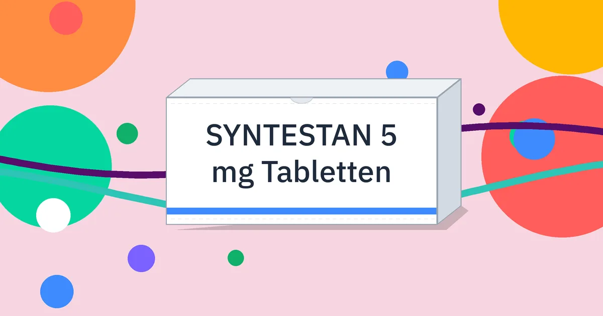Symbolbild: Packung mit der Aufschrift SYNTESTAN 5 mg Tabletten (PZN 04993759) – Verfügbarkeit und Bezug in Apotheken in Frankfurt am Main