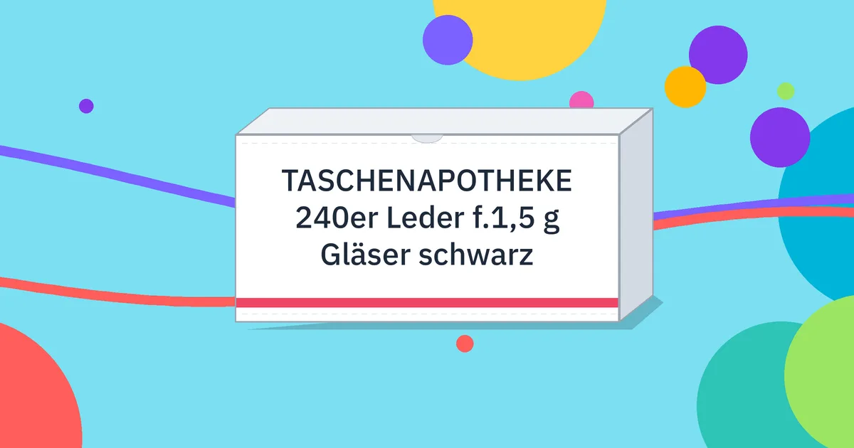 Symbolbild: Packung mit der Aufschrift TASCHENAPOTHEKE 240er Leder f.1,5 g Gläser schwarz (PZN 09747835) – Verfügbarkeit und Bezug in Apotheken in Frankfurt am Main