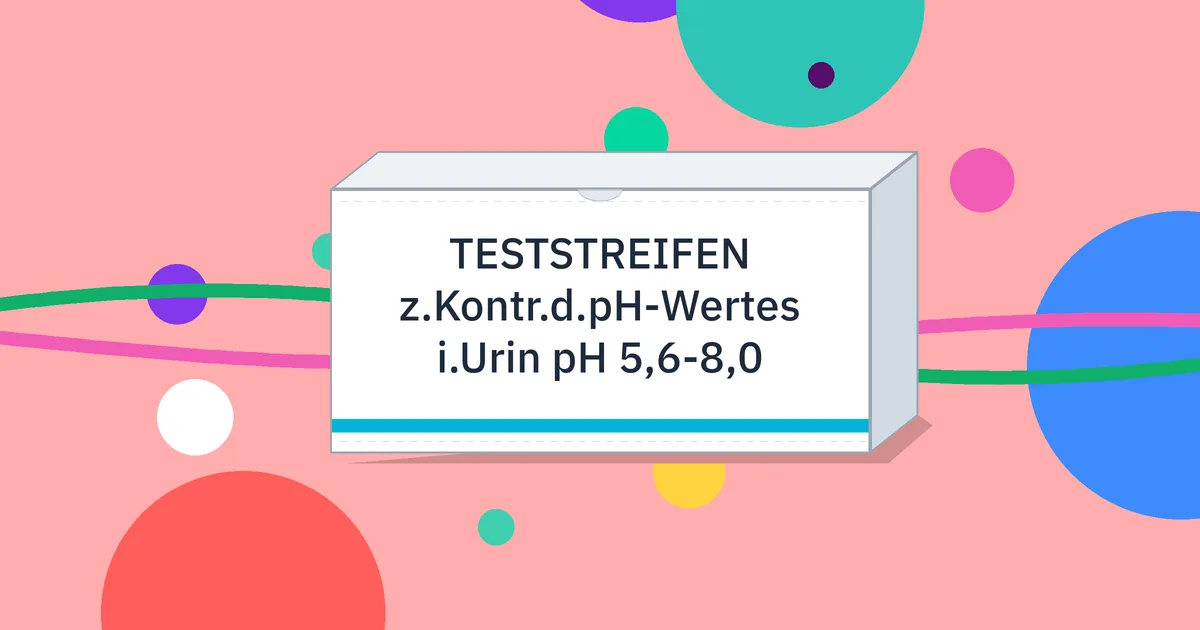 Symbolbild: Packung mit der Aufschrift TESTSTREIFEN z.Kontr.d.pH-Wertes i.Urin pH 5,6-8,0 (PZN 19858725) – Verfügbarkeit und Bezug in Apotheken in Frankfurt am Main