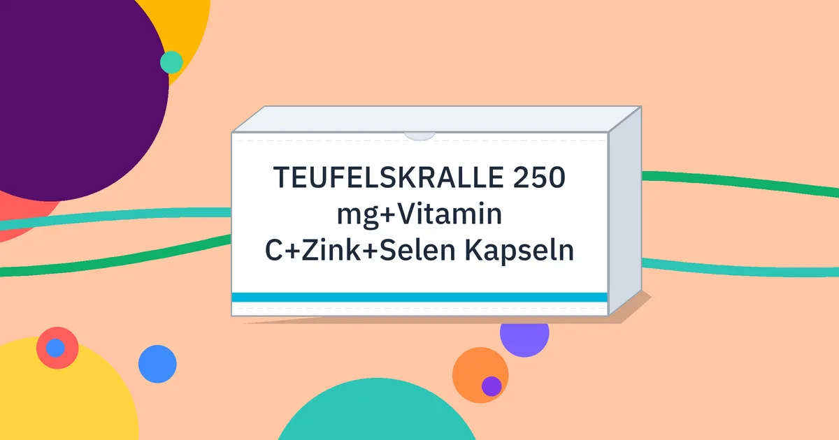 Symbolbild: Packung mit der Aufschrift TEUFELSKRALLE 250 mg+Vitamin C+Zink+Selen Kapseln (PZN 08924011) – Verfügbarkeit und Bezug in Apotheken in Frankfurt am Main