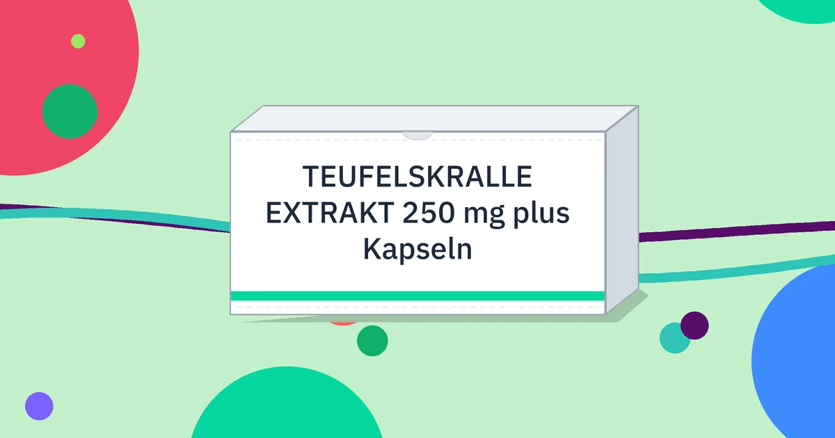 Symbolbild: Packung mit der Aufschrift TEUFELSKRALLE EXTRAKT 250 mg plus Kapseln (PZN 17426915) – Verfügbarkeit und Bezug in Apotheken in Frankfurt am Main