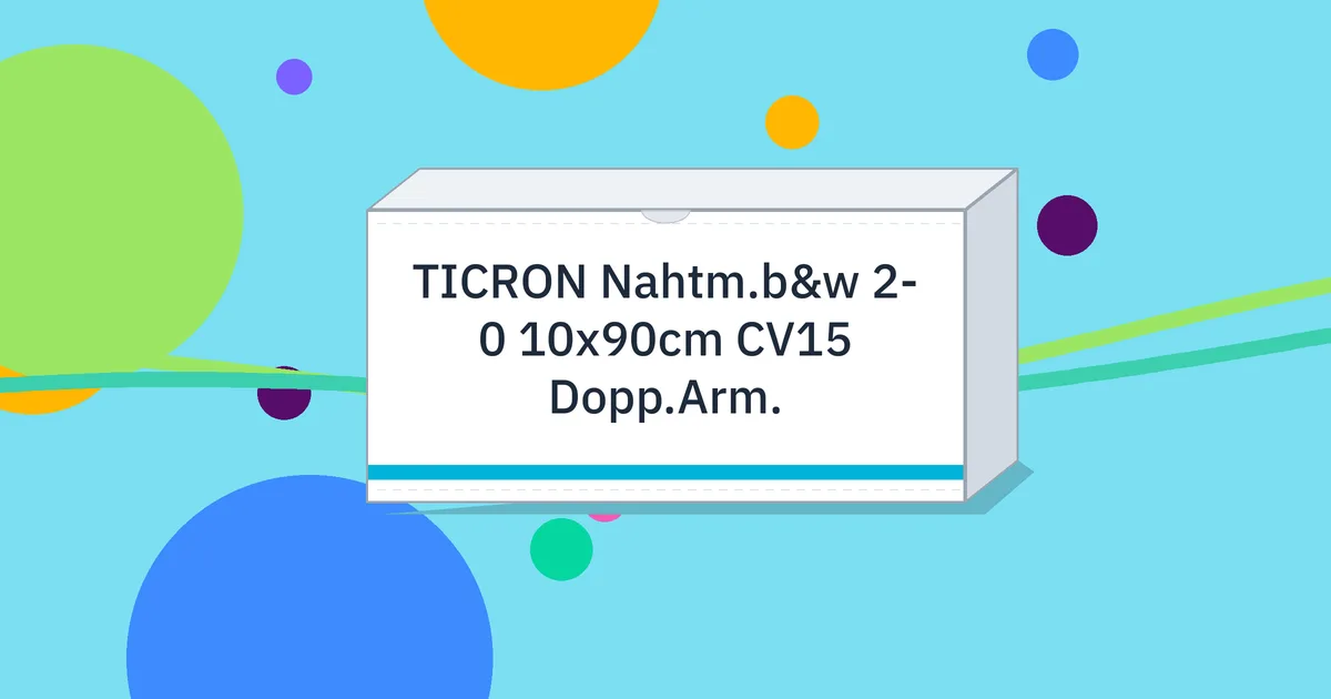 Symbolbild: Packung mit der Aufschrift TICRON Nahtm.b&w 2-0 10x90cm CV15 Dopp.Arm. (PZN 18258785) – Verfügbarkeit und Bezug in Apotheken in Frankfurt am Main