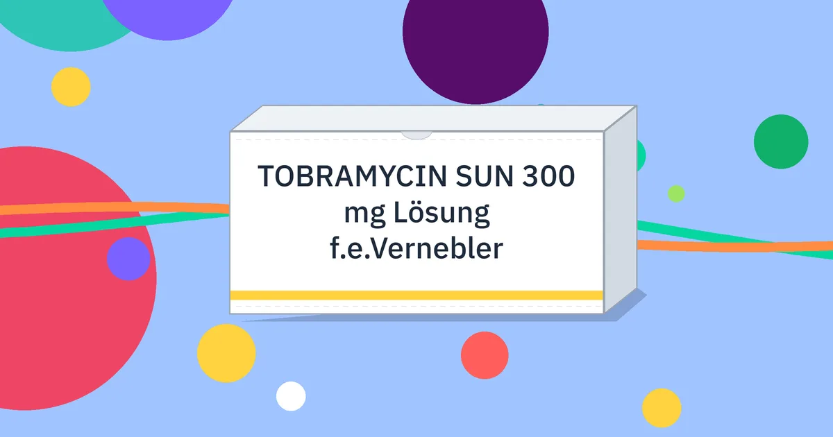 Symbolbild: Packung mit der Aufschrift TOBRAMYCIN SUN 300 mg Lösung f.e.Vernebler (PZN 12726831) – Verfügbarkeit und Bezug in Apotheken in Frankfurt am Main