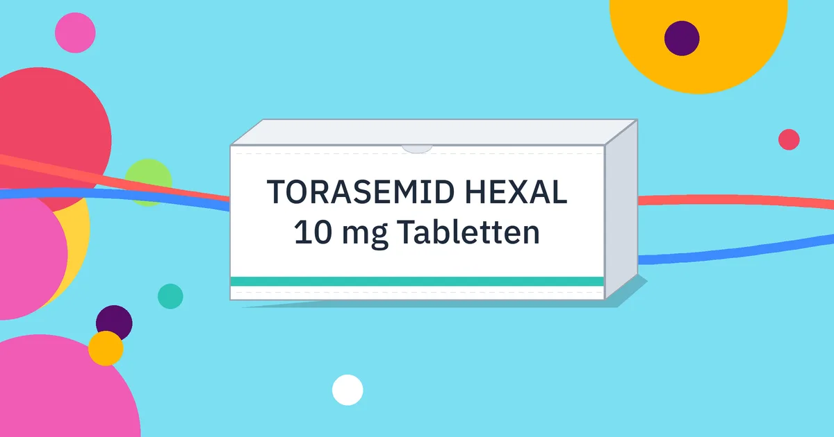 Symbolbild: Packung mit der Aufschrift TORASEMID HEXAL 10 mg Tabletten (PZN 01671423) – Verfügbarkeit und Bezug in Apotheken in Frankfurt am Main