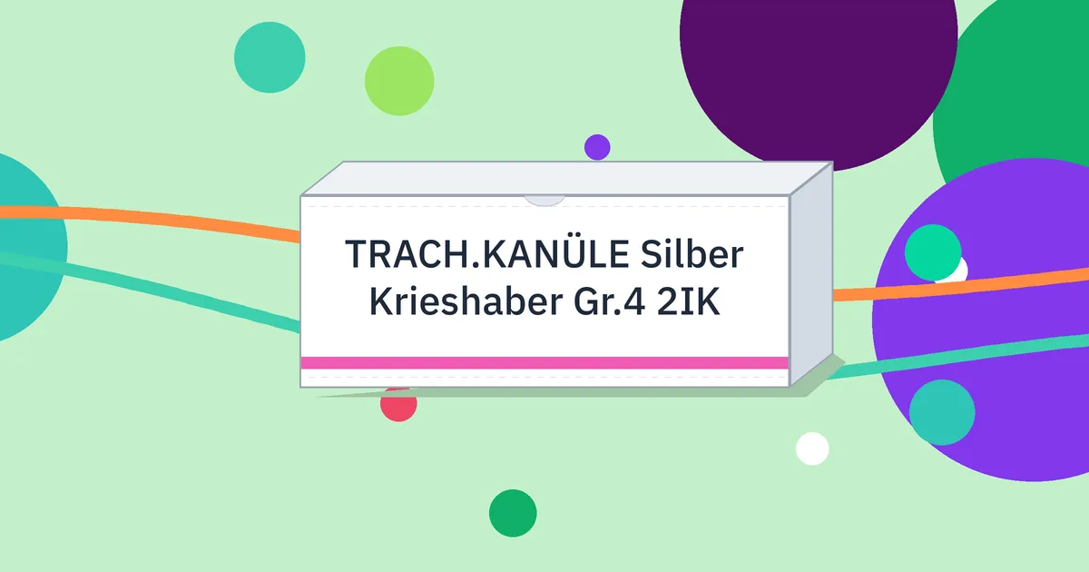 Symbolbild: Packung mit der Aufschrift TRACH.KANÜLE Silber Krieshaber Gr.4 2IK (PZN 06989704) – Verfügbarkeit und Bezug in Apotheken in Frankfurt am Main