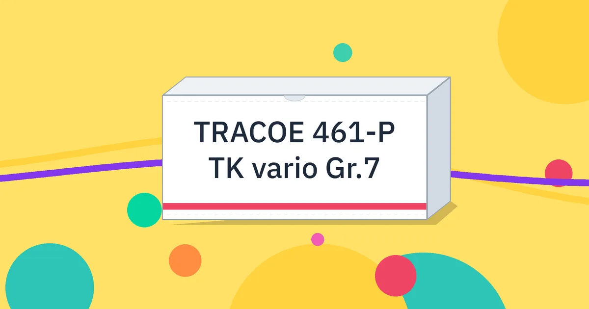 Symbolbild: Packung mit der Aufschrift TRACOE 461-P TK vario Gr.7 (PZN 09944228) – Verfügbarkeit und Bezug in Apotheken in Frankfurt am Main