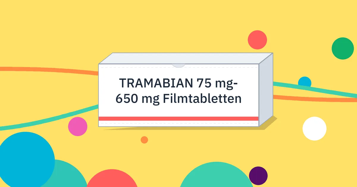 Symbolbild: Packung mit der Aufschrift TRAMABIAN 75 mg-650 mg Filmtabletten (PZN 11111205) – Verfügbarkeit und Bezug in Apotheken in Frankfurt am Main