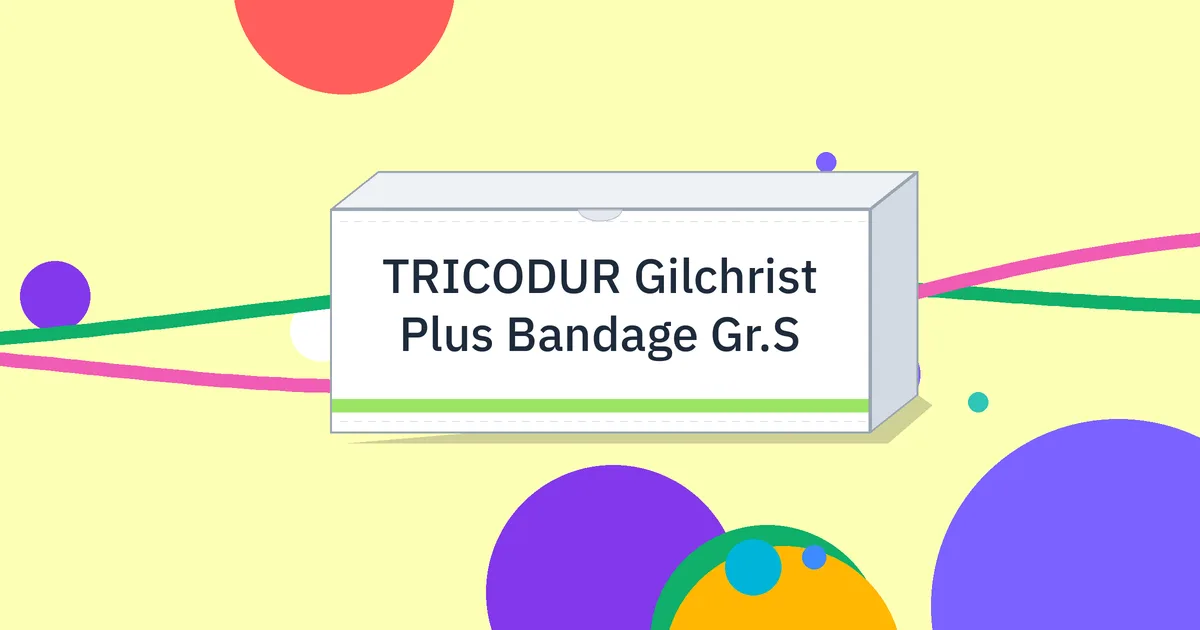 Symbolbild: Packung mit der Aufschrift TRICODUR Gilchrist Plus Bandage Gr.S (PZN 08906958) – Verfügbarkeit und Bezug in Apotheken in Frankfurt am Main