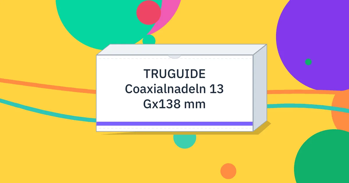 Symbolbild: Packung mit der Aufschrift TRUGUIDE Coaxialnadeln 13 Gx138 mm (PZN 03476571) – Verfügbarkeit und Bezug in Apotheken in Frankfurt am Main