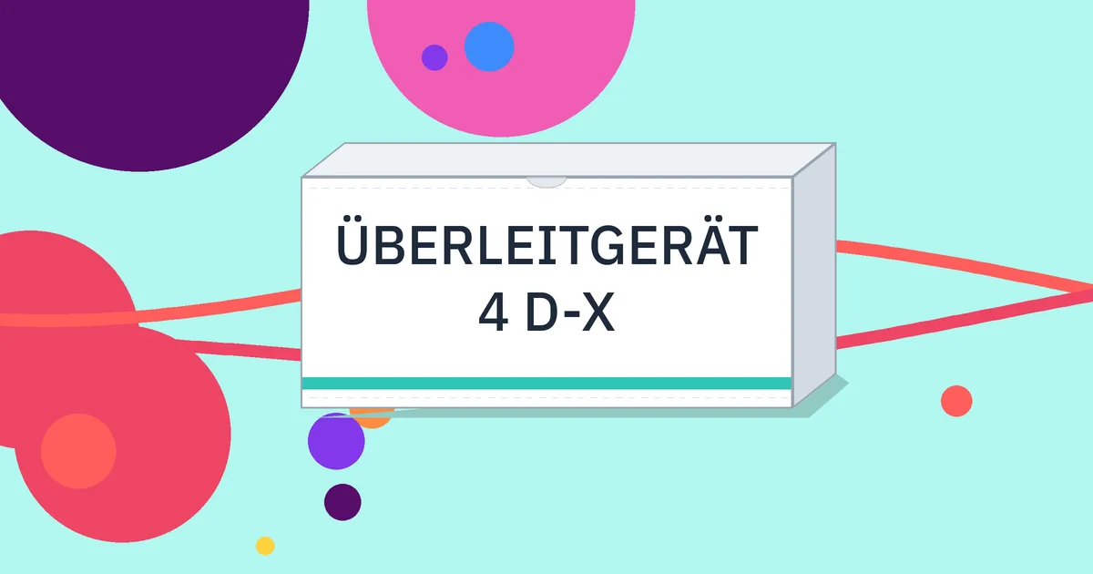Symbolbild: Packung mit der Aufschrift ÜBERLEITGERÄT 4 D-X (PZN 08620624) – Verfügbarkeit und Bezug in Apotheken in Frankfurt am Main