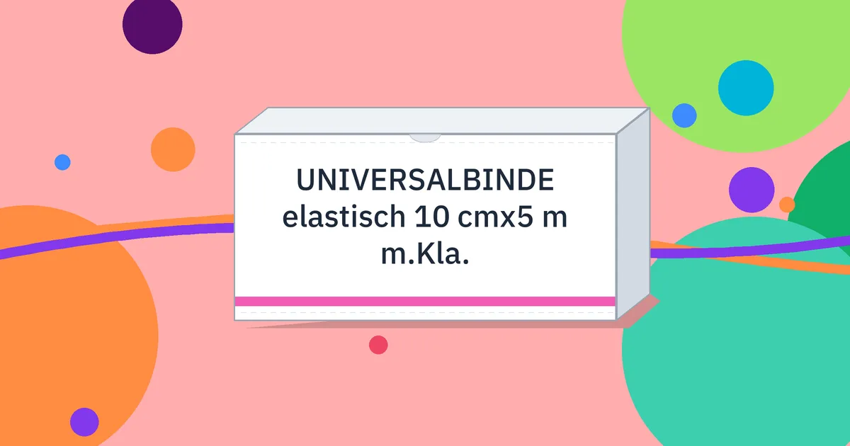 Symbolbild: Packung mit der Aufschrift UNIVERSALBINDE elastisch 10 cmx5 m m.Kla. (PZN 06932041) – Verfügbarkeit und Bezug in Apotheken in Frankfurt am Main