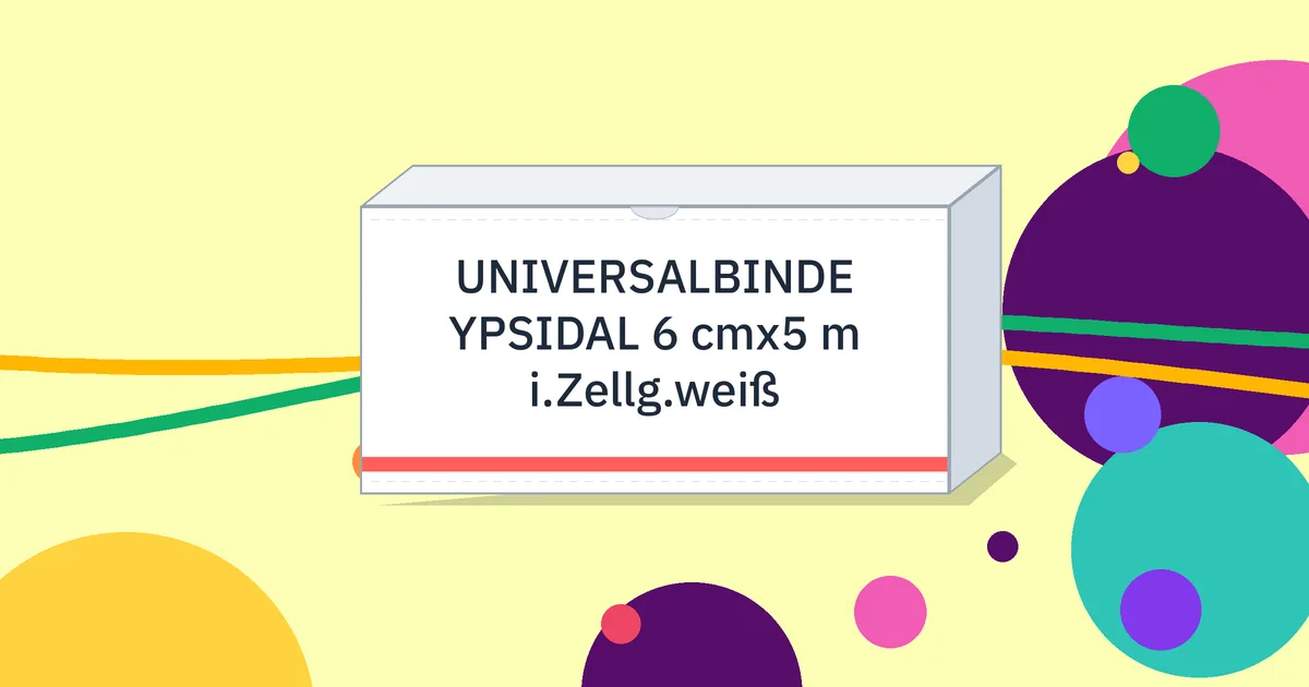 Symbolbild: Packung mit der Aufschrift UNIVERSALBINDE YPSIDAL 6 cmx5 m i.Zellg.weiß (PZN 04473741) – Verfügbarkeit und Bezug in Apotheken in Frankfurt am Main