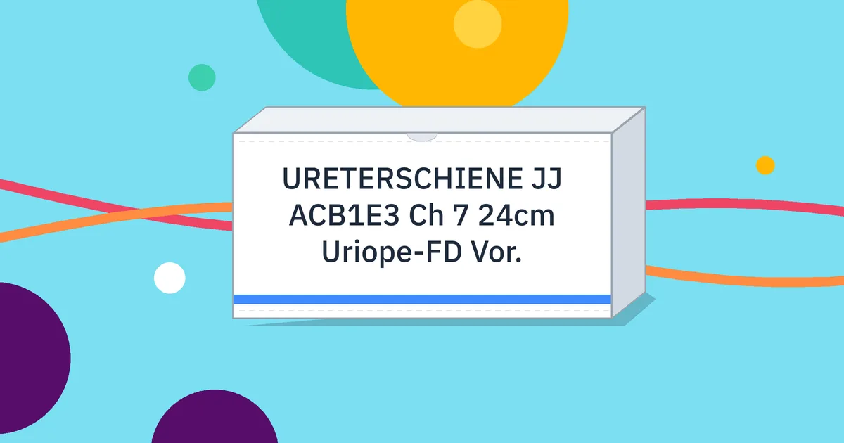 Symbolbild: Packung mit der Aufschrift URETERSCHIENE JJ ACB1E3 Ch 7 24cm Uriope-FD Vor. (PZN 00515158) – Verfügbarkeit und Bezug in Apotheken in Frankfurt am Main