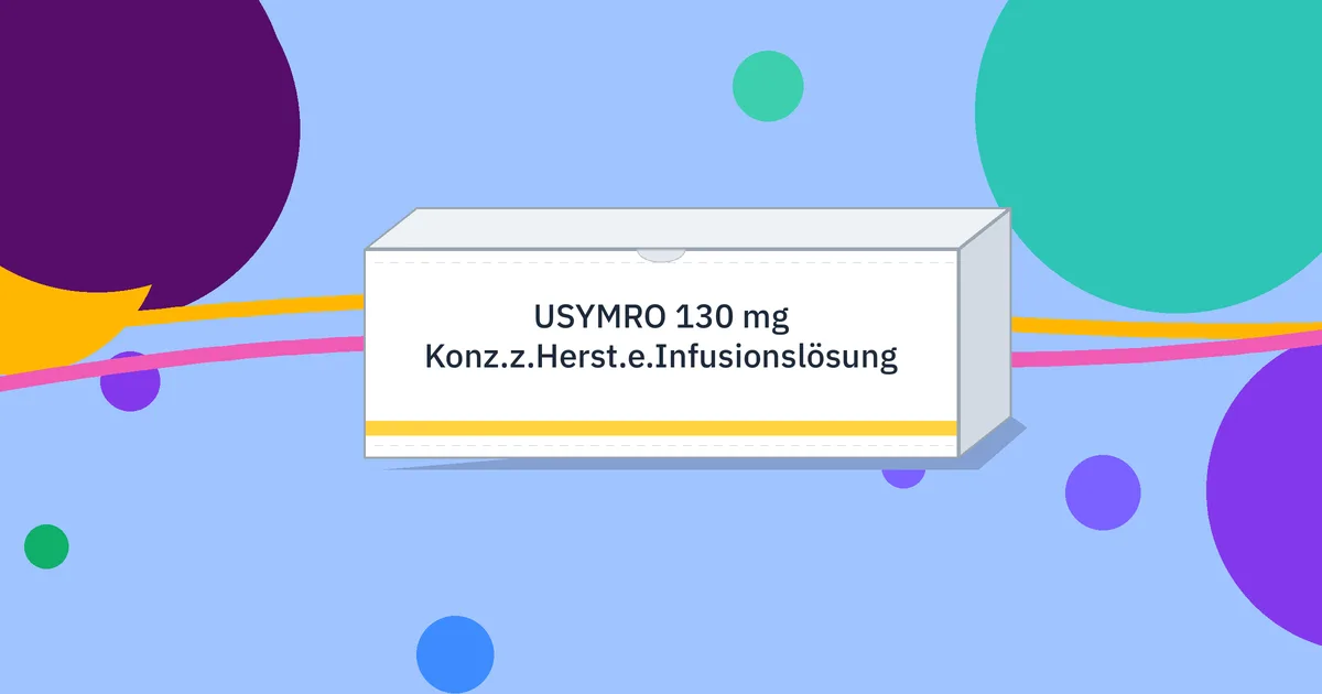 Symbolbild: Packung mit der Aufschrift USYMRO 130 mg Konz.z.Herst.e.Infusionslösung (PZN 20041969) – Verfügbarkeit und Bezug in Apotheken in Frankfurt am Main