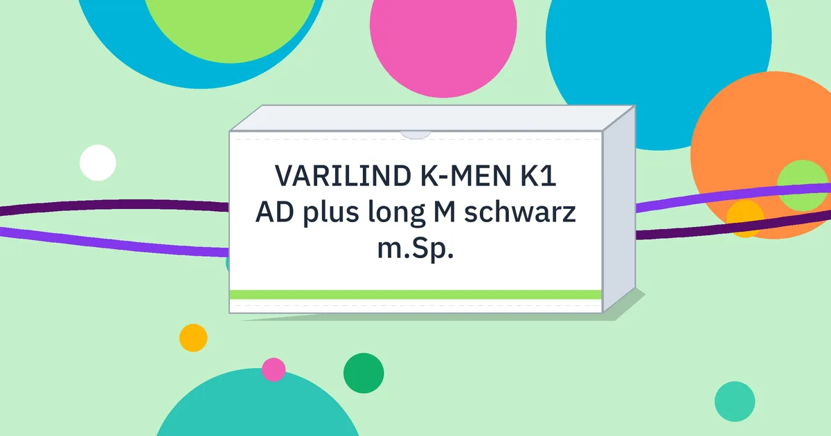 Symbolbild: Packung mit der Aufschrift VARILIND K-MEN K1 AD plus long M schwarz m.Sp. (PZN 20569251) – Verfügbarkeit und Bezug in Apotheken in Frankfurt am Main