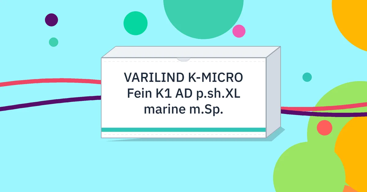 Symbolbild: Packung mit der Aufschrift VARILIND K-MICRO Fein K1 AD p.sh.XL marine m.Sp. (PZN 20557472) – Verfügbarkeit und Bezug in Apotheken in Frankfurt am Main