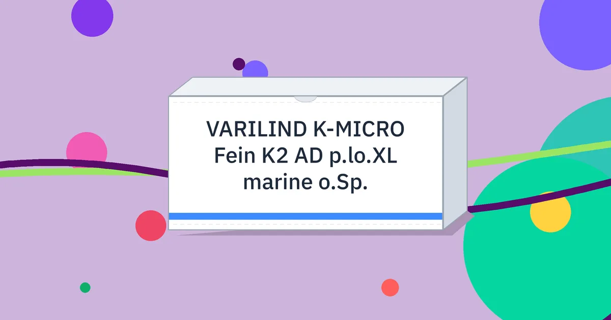 Symbolbild: Packung mit der Aufschrift VARILIND K-MICRO Fein K2 AD p.lo.XL marine o.Sp. (PZN 20558922) – Verfügbarkeit und Bezug in Apotheken in Frankfurt am Main