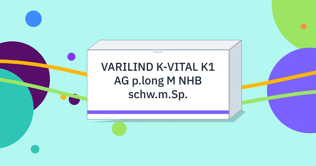 Symbolbild: Packung mit der Aufschrift VARILIND K-VITAL K1 AG p.long M NHB schw.m.Sp. (PZN 20563567) – Verfügbarkeit und Bezug in Apotheken in Frankfurt am Main