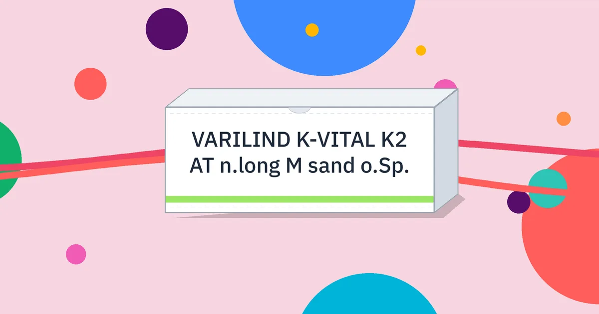 Symbolbild: Packung mit der Aufschrift VARILIND K-VITAL K2 AT n.long M sand o.Sp. (PZN 20561350) – Verfügbarkeit und Bezug in Apotheken in Frankfurt am Main