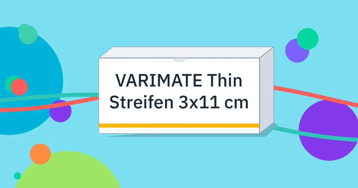 Symbolbild: Packung mit der Aufschrift VARIMATE Thin Streifen 3x11 cm (PZN 02788713) – Verfügbarkeit und Bezug in Apotheken in Frankfurt am Main