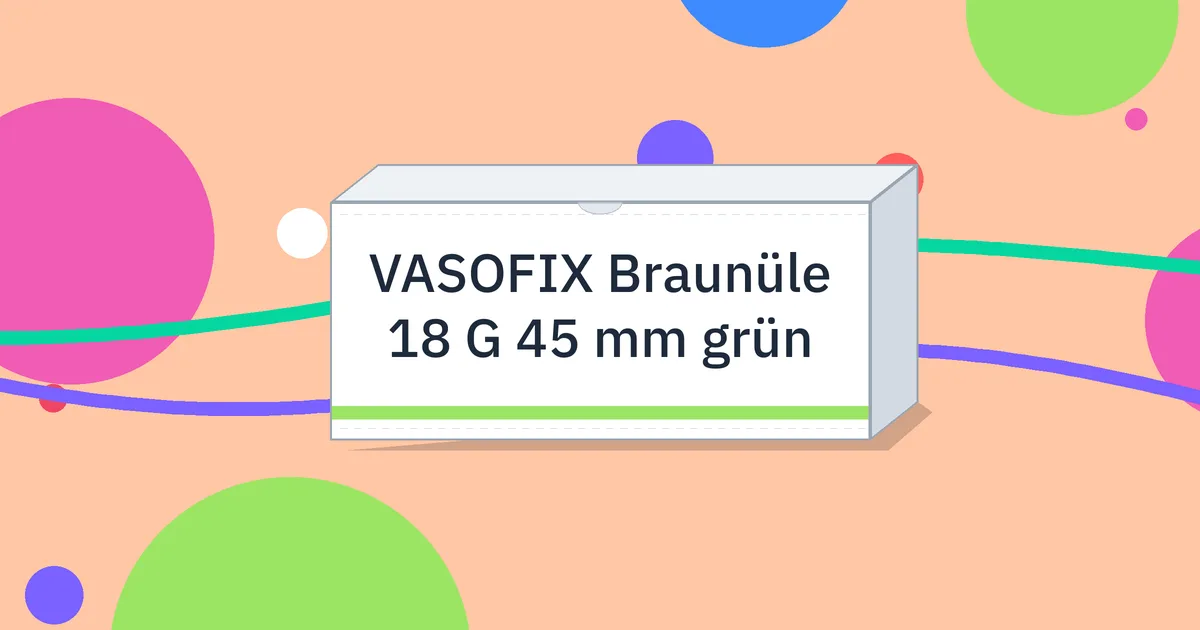 Symbolbild: Packung mit der Aufschrift VASOFIX Braunüle 18 G 45 mm grün (PZN 18003186) – Verfügbarkeit und Bezug in Apotheken in Frankfurt am Main