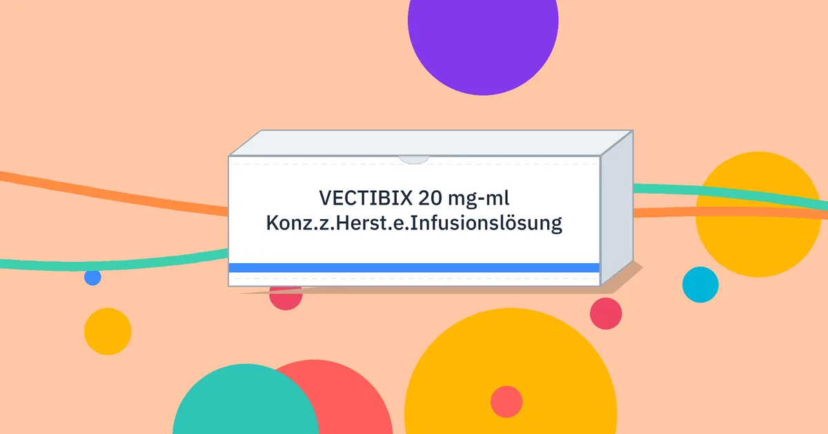Symbolbild: Packung mit der Aufschrift VECTIBIX 20 mg-ml Konz.z.Herst.e.Infusionslösung (PZN 11885639) – Verfügbarkeit und Bezug in Apotheken in Frankfurt am Main