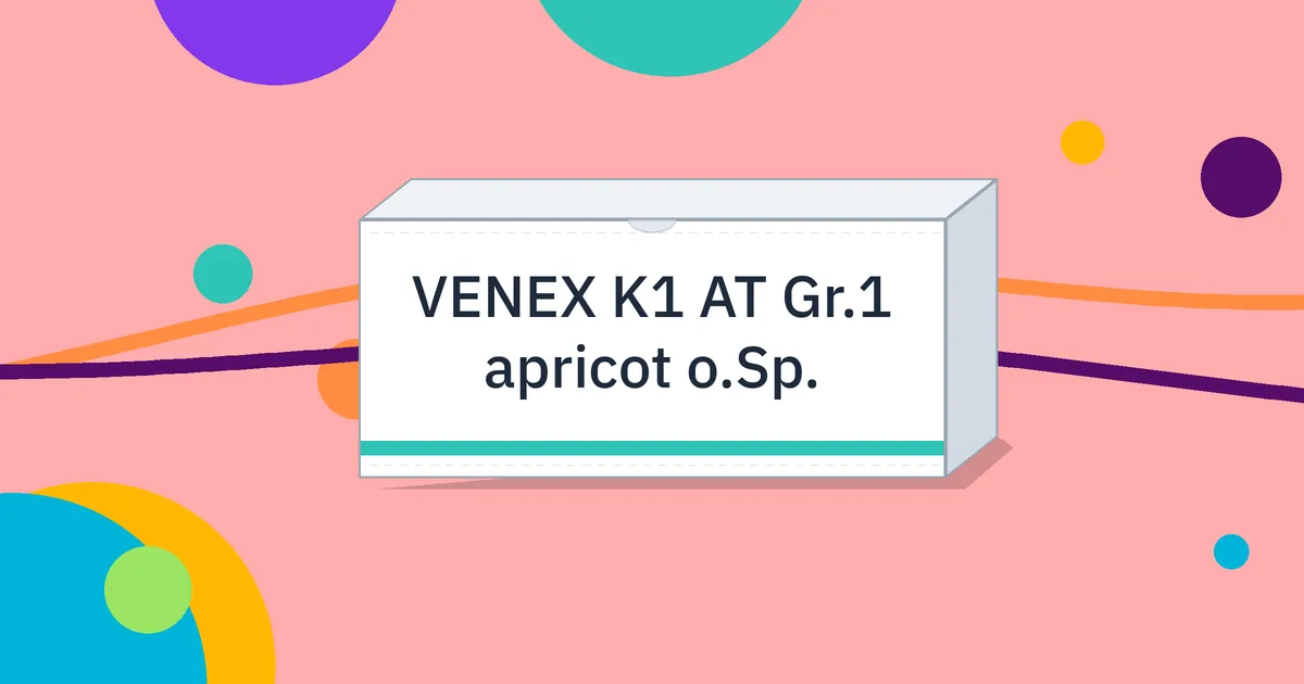 Symbolbild: Packung mit der Aufschrift VENEX K1 AT Gr.1 apricot o.Sp. (PZN 03197670) – Verfügbarkeit und Bezug in Apotheken in Frankfurt am Main